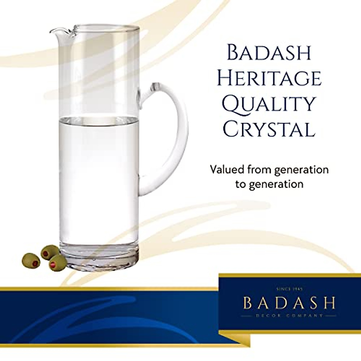 Badash Crystal Glass Pitcher - 9.75” Tall Mouth-Blown Lead-Free Crystal Glass Pitcher - 48 oz. Cocktail Pitcher - Cylinder Pitcher for any Beverage