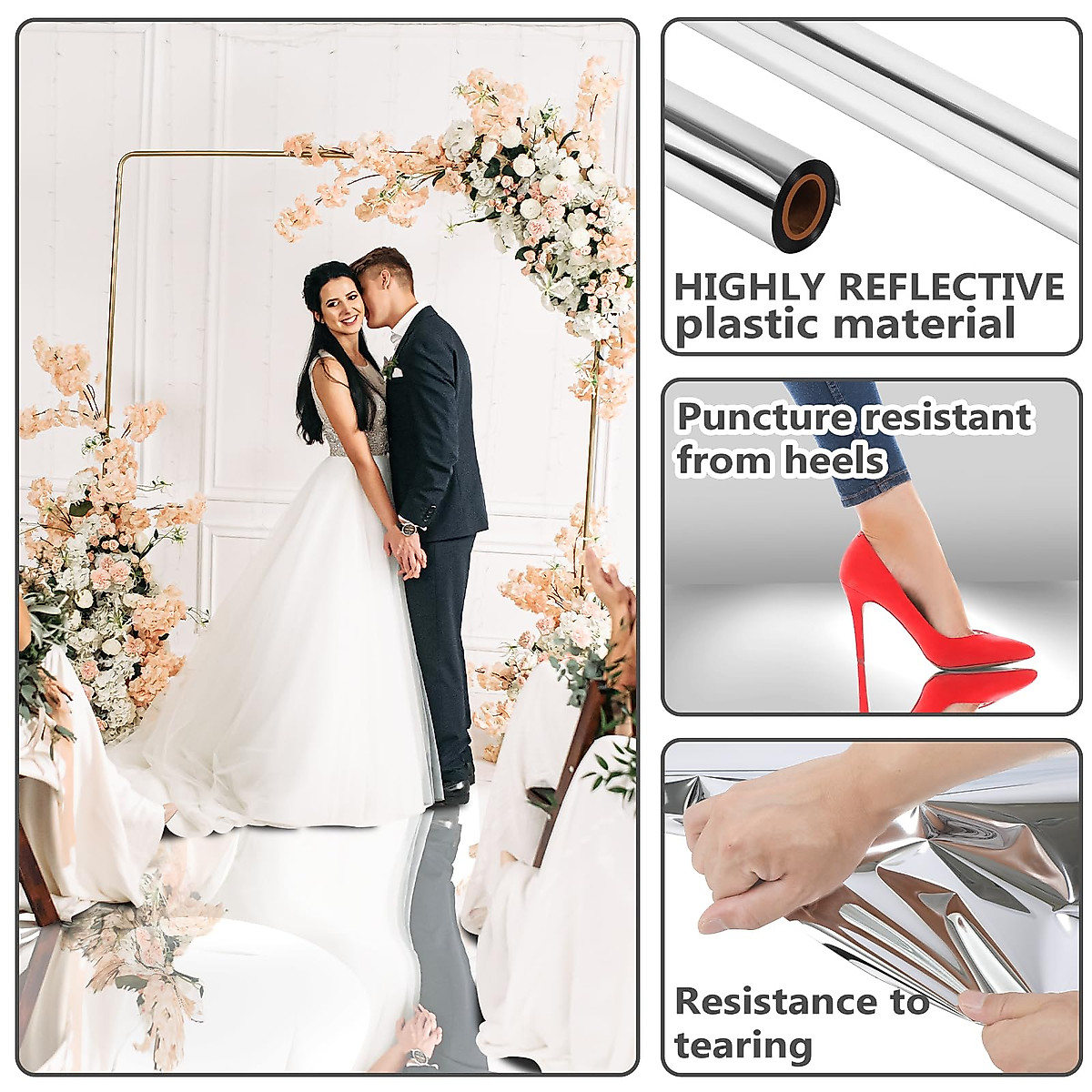 Tinideya 3.3 x 98.4 ft Aisle Runner for Wedding Ceremony Double Sided Reflective Carpet Mirror Aisle Runner for Wedding Walkway Runner Rug Roll for Outdoor Birthday Graduation Party Decor (Silver)