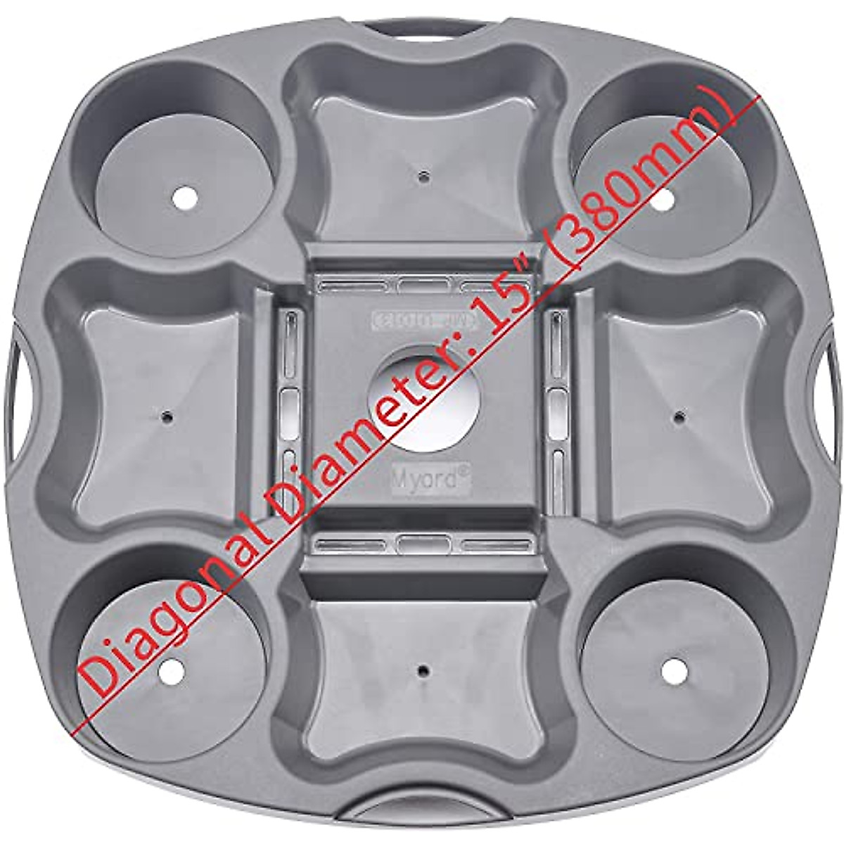 MYard Umbrella Table Tray 15 Inches Pro for Beach, Swimming Pool with 4 Drink Holders, 4 Snck Grooves, 4 Sunglasses Holes, 4 Phone Slots, 4 Airpods Holes, 2 iPad Slots, 4 Small Bag Hangers (Gray)