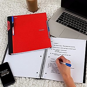 Five Star Advance Spiral Notebook Plus Study App, 3 Subject, College Ruled Paper, 11" x 8-1/2", 150 Sheets, With Spiral Guard and Movable Dividers, Fire Red, 1 Count (73134)
