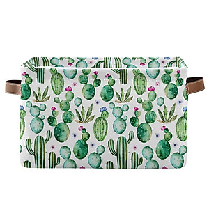 ALAZA Watercolor Cactus Plant Large Storage Baskets with Handles Foldable Decorative 2 Pack Storage Bins Boxes for Organizing Living Room Shelves Office Closet Clothes