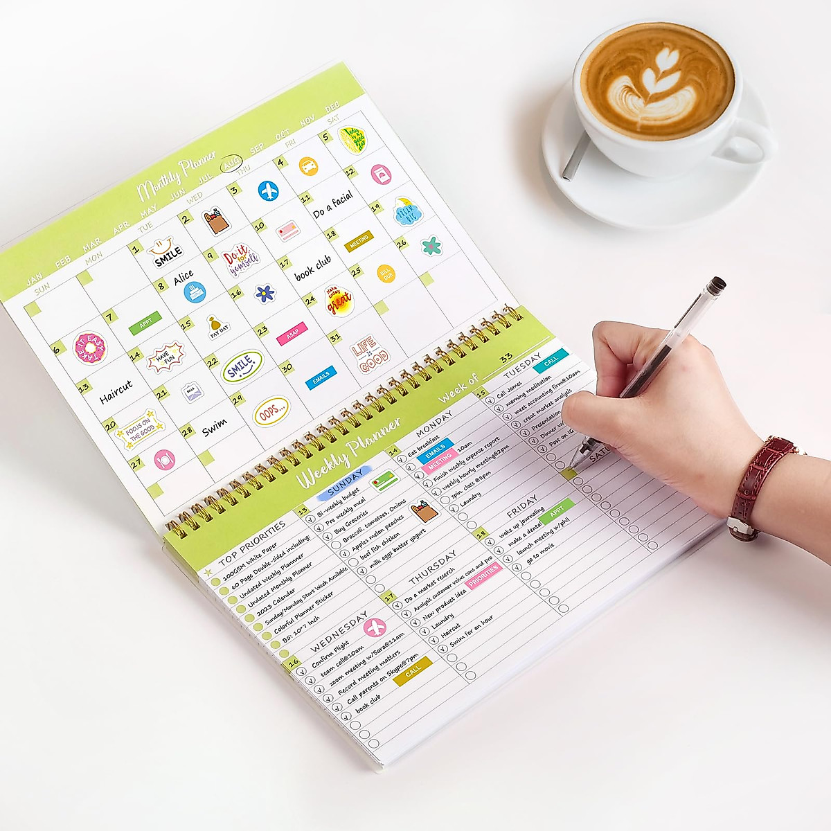 Weekly To Do List Notepad, Undated Weekly Desk Planner & Monthly Calendar, 60 Sheets 7 X 10" Task CheckList Notebook For Work Office Home, Sunday Start, Green