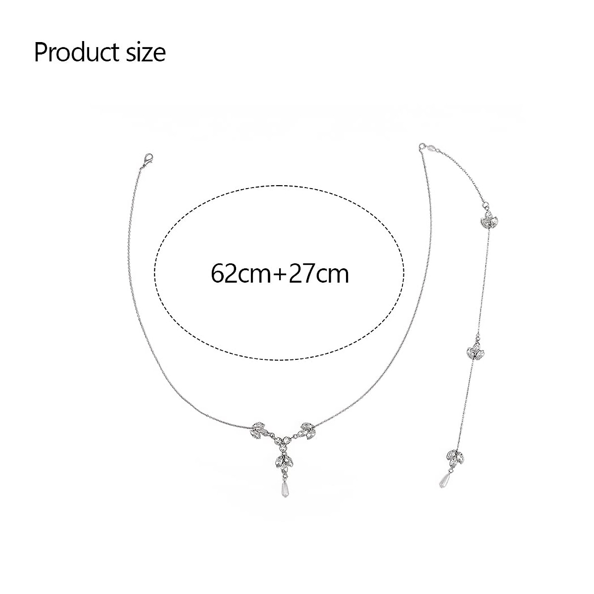 Jeweky Wedding Crystal Necklace Pearl Back Chain Silver Drop Back Body Chain for Women