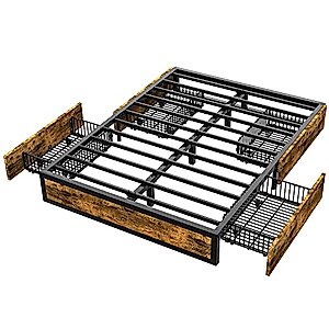 Pliwier Bed Frame with 4 Drawers, Heavy Duty Metal Platform Bed with Headboard and Footboard, No Box Spring Needed, Non-Slip, Noise Free, Easy Assembly (Queen Bed Fframe Basic with 4 Drawers)
