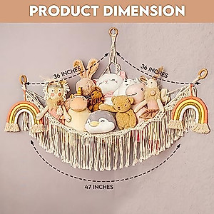 Luna Village Stuffed Animal Hammock, Stuffed Animal Organizer, Plush Toys Net Holder with 2 Macrame rainbows Macrame Toy Hammock, Stuffed Animal Net or Hammock, Stuffed animal net