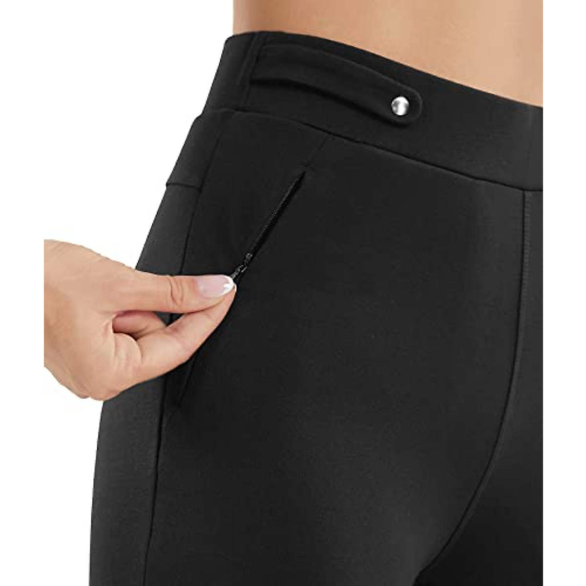 AFITNE Dress Pants for Women Business Casual Stretchy Bootcut Work Office Pants Yoga Dress Slacks High Waisted with Pockets Black-M