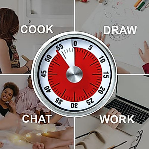 Mechanical 60-Minute Kitchen Timer with Stainless Steel Face and Magnetic Back, Visual Timer for Kids, Toddlers, Teachers, Time Management Tool for Study, Cooking, Baking