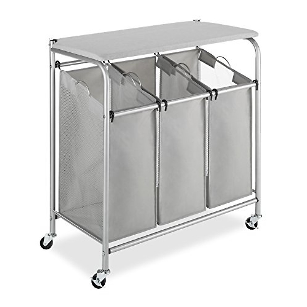 Whitmor 3 Section Rolling Laundry Sorter with Folding Station - Ironing Board