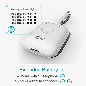 MEE audio Connect Air in-Flight Bluetooth Wireless Audio Transmitter Adapter for up to 2 AirPods / Other Headphones; Works with All 3.5mm Aux Jacks on Airplanes, Gym Equipment, TVs, & Gaming Consoles
