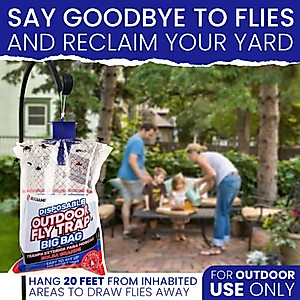 Outdoor Fly Traps. 2 Natural Pre-Baited Fly Bags - Disposable Big Bag Fly Trap Bag Fly Catchers. Stable Horse Ranch Fly Trap. Disposable Outdoor Hanging Fly Killer