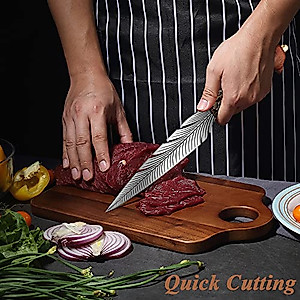 ROCOCO Feather Viking Knife Japanese Forged in Fire Boning Knife Fancy Kitchen Cleaver with Sheath Outdoor Camping BBQ Collection Birthday Christmas Father's Mother's Day Gift 7"