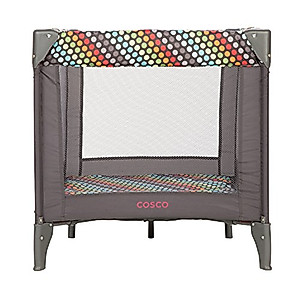 Cosco Funsport Compact Portable Playard, Lightweight, Easy Set up, Foldable Baby Playpen with Carry Bag, Rainbow Dots