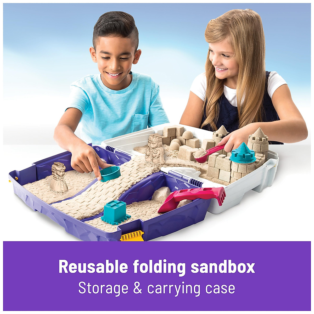 Kinetic Sand, Folding Sand Box with 2lbs of All-Natural Kinetic Sand, 7 Molds and Tools, Play Sand Sensory Toys for Kids Ages 3 and up