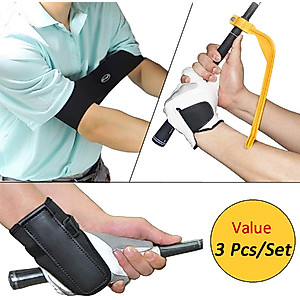 Amy Sport Golf Swing Training Aid Arm Band Yellow Trainer Wrist Support Value 3 Pack Professional Posture Motion Correction Aids Kit for Men Women Beginner Practice(3 Pack Golf Swing Trainer Set)