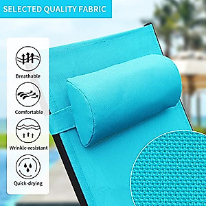 MIRSION Lounge Chair and Side Table Set of 3, Patio Chair for Outside in Swimming Pool, Beach Chaise Lounge Outdoor Recliner with Arm (Light Blue)