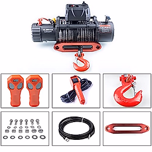 Rock-Hulk 13500 lb Waterproof Synthetic Rope Winch Load Capacity Electric Winch Kit,Winch with Wireless Handheld Remotes and Wired Handle.