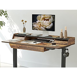 FEZIBO Standing Desk Adjustable Height with Drawers, 48 x 25 Inch Stand Up Desk with Storage Shelf, Electric Standing Desk with Storage Space, Rustic Brown Top/Black Frame
