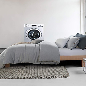 MUKKA Duvet Cover Set King Size Heather Grey Coconut Button Closure Linen Like Chambray Modern Style Elegant Soft King Duvet Cover Luxury& Breathable Covers (104 * 90 inches)