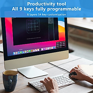 One Handed Macro Mechanical Keyboard,Multifunctional Mechanical Gaming Keypad with 9 Fully Programmable Keys Support NKRO, Hotkeys, One-Click Start, Floating Window and Macro for OS,Windows,Vista