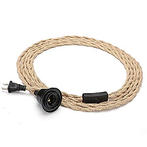 Pendant Light Kit with Switch Plug in Vintage Lamp Cord with Twisted Hemp Rope UL Listed 15FT E26 Extension Hanging Lantern Cable for Industrial Retro DIY Projects