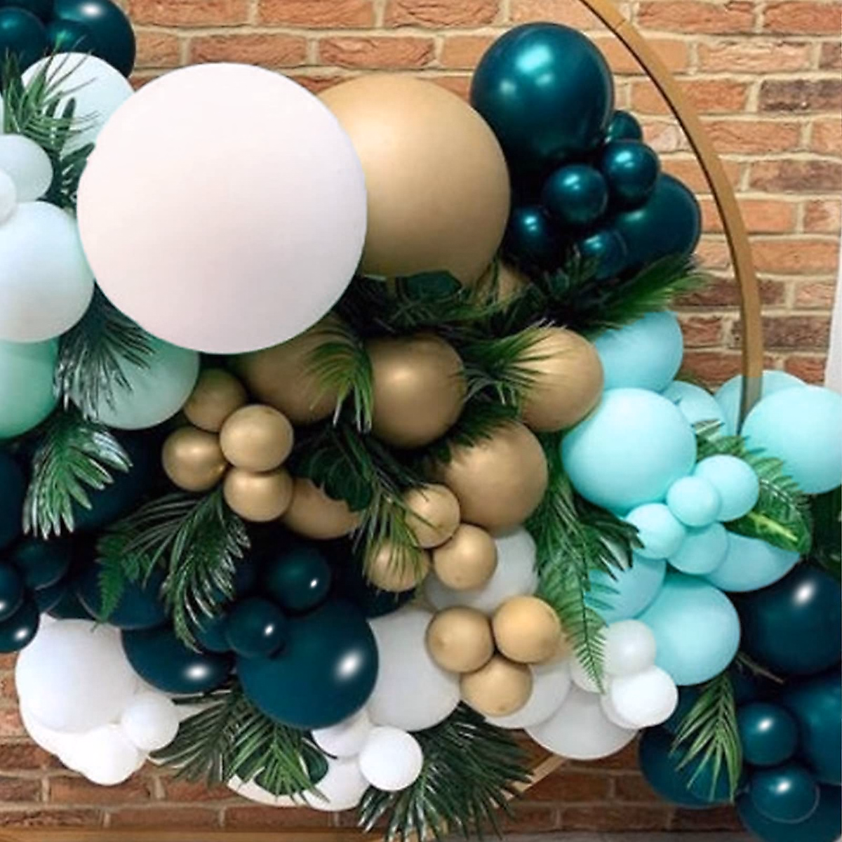 Pateeha Green Balloon Garland Arch Kit 10-12Ft Gold White Emerald Green Balloon Arch Mint Green Double Stuffed Dark Teal Balloons for Tropical Baby Shower Birthday Party Decorations