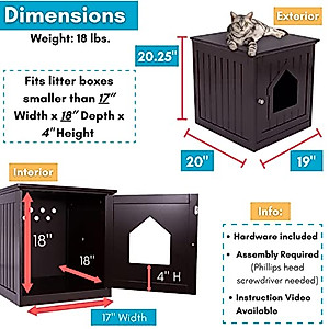 BirdRock Home Decorative Cat House & Side Table - Cat Home Covered Nightstand - Indoor Pet Crate - Litter Box Enclosure - Hooded Hidden Pet Box - Cats Furniture Cabinet - Kitty Washroom
