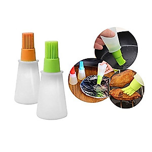 AKOAK BBQ/Pastry Basting Brushes,Silicone Cooking Grill Barbecue Baking Pastry Oil/Honey/Sauce Bottle Brush,Set of 2,Green and Orange