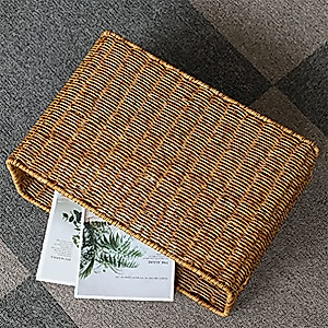 Cabilock Woven Magazine Basket Natural Narrow Magazine Wicker Basket Magazine Storage Bin Rattan Magazine Holder with Handle for Home Office