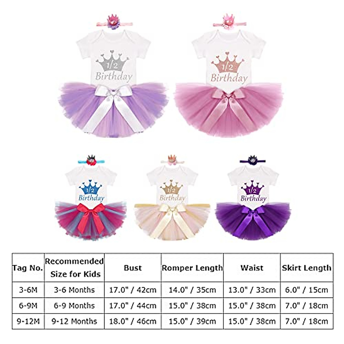 My 1/2 1st Birthday Outfit Baby Girls Shiny Crown Romper + Ruffle Tulle Skirt + Sequins Crown Flower Headband Glitter Party Dress up 3PCS Photo Cake Smash Clothes Set Gold 1/2 Birthday 3-6 Months