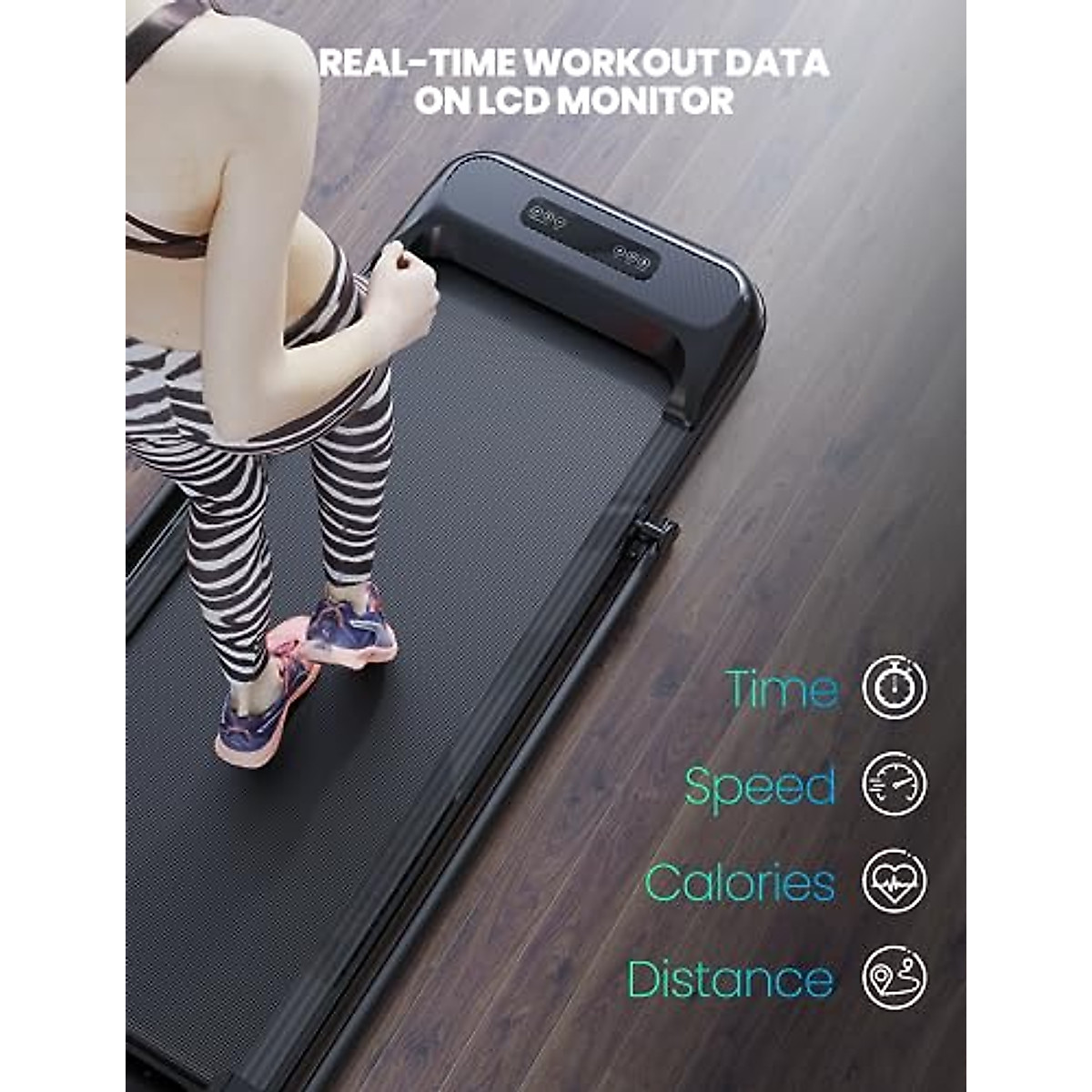 GARVEE 2-in-1 Treadmill, [2.25 HP] [0.6-6.2 MPH] for Running Walking, Folding Treadmill with Real-time Workout Data on LCD Display, Under Desk Treadmill for Apartment Office Home Workout- Black