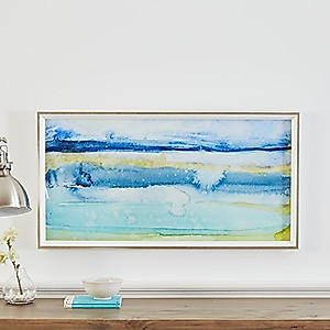 Amazon Brand – Stone & Beam Abstract Blue and Green Ocean Coastal Framed Print Wall Art Decor, 32"W x 17"H, Beige Frame