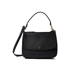 Tommy Hilfiger Yvette II Top-Handle Flap Satchel Saffiano PVC Black One Size