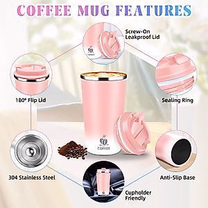 17oz Insulated Travel Coffee Mug with Flip Lid – Leakproof Stainless Steel Insulated Coffee Tumblers, Portable Thermos Cup for Hot & Cold Drinks, Perfect for Camping & On-the-Go