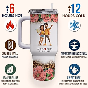 Personalized 40oz Tumbler with Handle – Valentine's craft making-Custom Couple Gift for Anniversary Wedding Gift, Birthday, Mother's Day, Valentine’s Day 3y6n6A