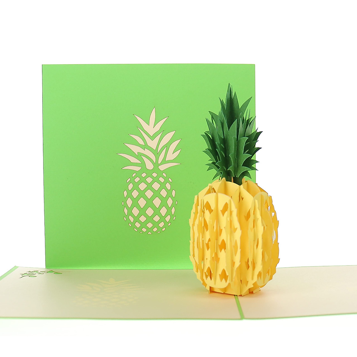iGifts And Cards Hawaiian Pineapple 3D Pop Up Greeting Card - Fruit, Yellow, Sweet, Tropical, Green, Health, Hawaii, Half-Fold, Get Well, Just Because, Love, Special Days, Thank You, Happy Birthday