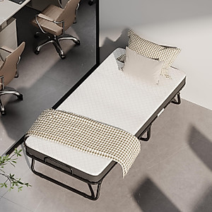 Folding Bed with Mattress - 5.2" Thick Luxurious Memory Foam, 75" Lx31 W, Portable Foldable Roll Away Adults Bed for Guest, Storage Cover Included, Metal Folding Frame, can Hold up to 450 lbs