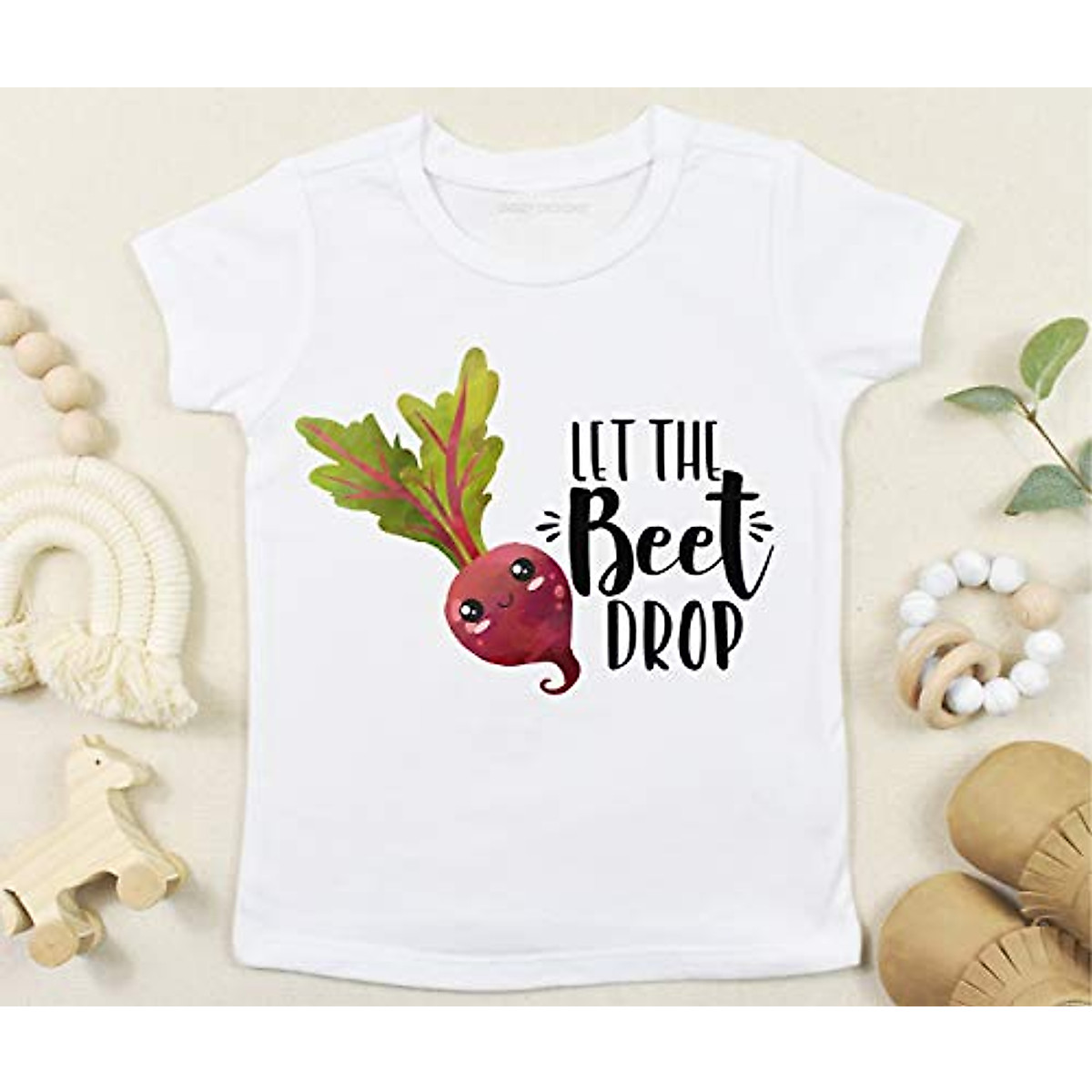 Let the Beet Drop Funny Vegan Baby Bodysuit or TShirt, Vegetable Baby Clothes, Vegan Baby Gift, Pun Baby Clothes, Unisex Baby Shower Gifts (2T Short Sleeve T-Shirt)