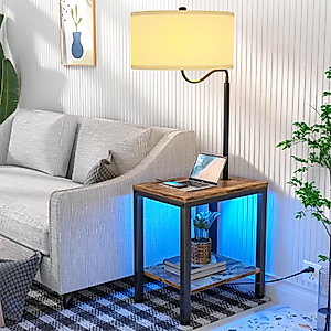 LityMax LED Floor Lamp with Table, Rustic Brown Side Table with LED Light and Power Outlet, Nightstand with Lamp, End Table with Lamp Attached for Living Room Bedroom, USB Ports, Bulb Included, 2 Pack
