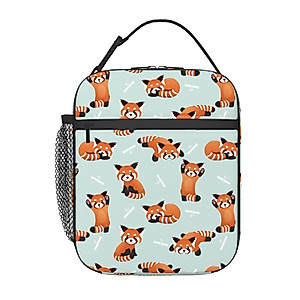 tiehrpr Cute Red Panda Reusable Insulated Lunch Box Cooler Tote Bag Unisex Handle Lunchbox For Office/Hiking/Camping/Picnic/Beach
