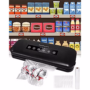 GooFurnit Vacuum Sealer Machine (110Kpa) with Vaccum Bags, Food Storage Food Vacuum Sealer with Dry/Gentle/Moist Automatic Air Sealing System, Low Noise One-Touch Automatic Food Sealer with External Vacuum System, Detachable Design with LED Indicator Ligh