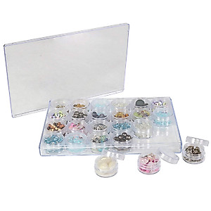 Everything Mary Large Plastic Bead Storage Case with 24 Removable & Stackable Jars- Clear Pink Organizer Storage for Large, Small, Mini, & Tiny Beads - Plastic Snap Case for Jewelry & Crafts