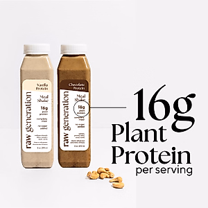 Raw Generation 18-Pack Meal Replacement Shakes - Organic Plant Based Protein Drinks/No Added Sugar/High-Protein, Gluten-Free, Vegan, Non-GMO/Essential Vitamins & Minerals/Just 5 Ingredients