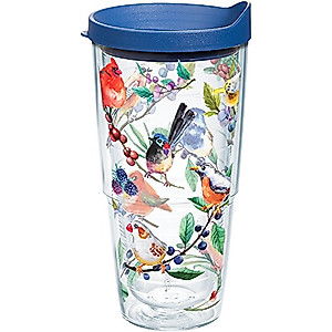 Tervis Watercolor Songbirds Made in USA Double Walled Insulated Tumbler Cup Keeps Drinks Cold & Hot, 24oz, Clear