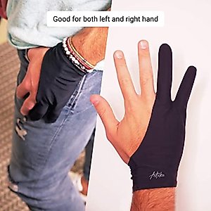 Articka Drawing Glove for Digital Drawing Tablet, iPad (Smudge Guard, Two-Finger, Reduces Friction, Elastic Lycra, Good for Right and Left Hand)(Medium, Black)