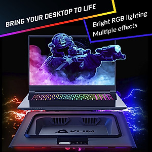 KLIM KN01 RGB Laptop Cooling Pad - New 2023 - Powerful Turbo-Laptop Fans (3600 RPM) - Rubber Seal and Dust Filters for Maximum Performance - Gaming Laptop Cooler to Avoid Overheating - 15.6-17.3 inch