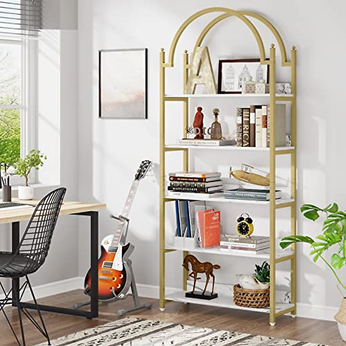 LITTLE TREE 72 inches Gold 5-Shelf Etagere Bookcase Bookshelf for Small Space