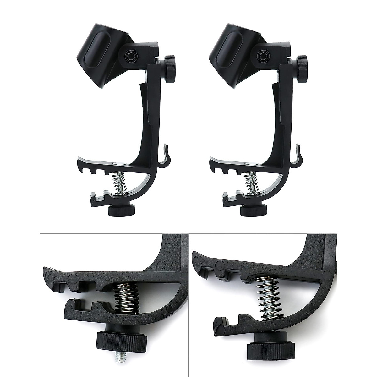 QWORK Drum Microphone Holder, 4 Pack Adjustable Drum Microphone Clip, Ring Mounting Clip Snare Drum Clip Sleeve, Mic Hoop Rim Snare Clamp, Black