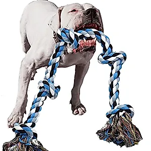 LECHONG Dog Toys for Aggressive Chewers Tough Rope Chew Toys for Large and Medium Dog 3 Feet 5 Knots Indestructible Cotton Rope for Large Breed Dog Tug of War Dog Toy Teeth Cleaning