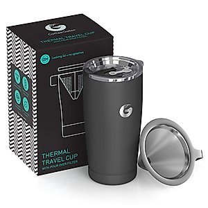Coffee Gator Coffee Travel Mug - 20 OZ Stainless-Steel, Vacuum Insulated Tea and Coffee Tumbler for Women and Men with Leakproof Lid & Paperless Dripper, Gray