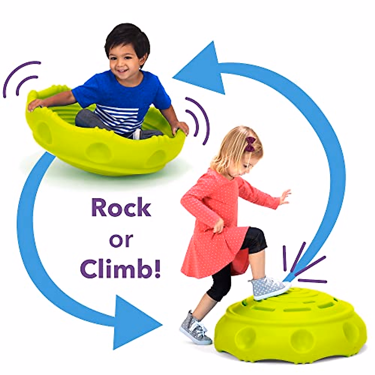 Simplay3 Two Sided Rock Around Wobble Disk and Climbing Dome for Toddlers and Kids - Rocking and Climbing - Indoor/Outdoor - Green, Made in USA